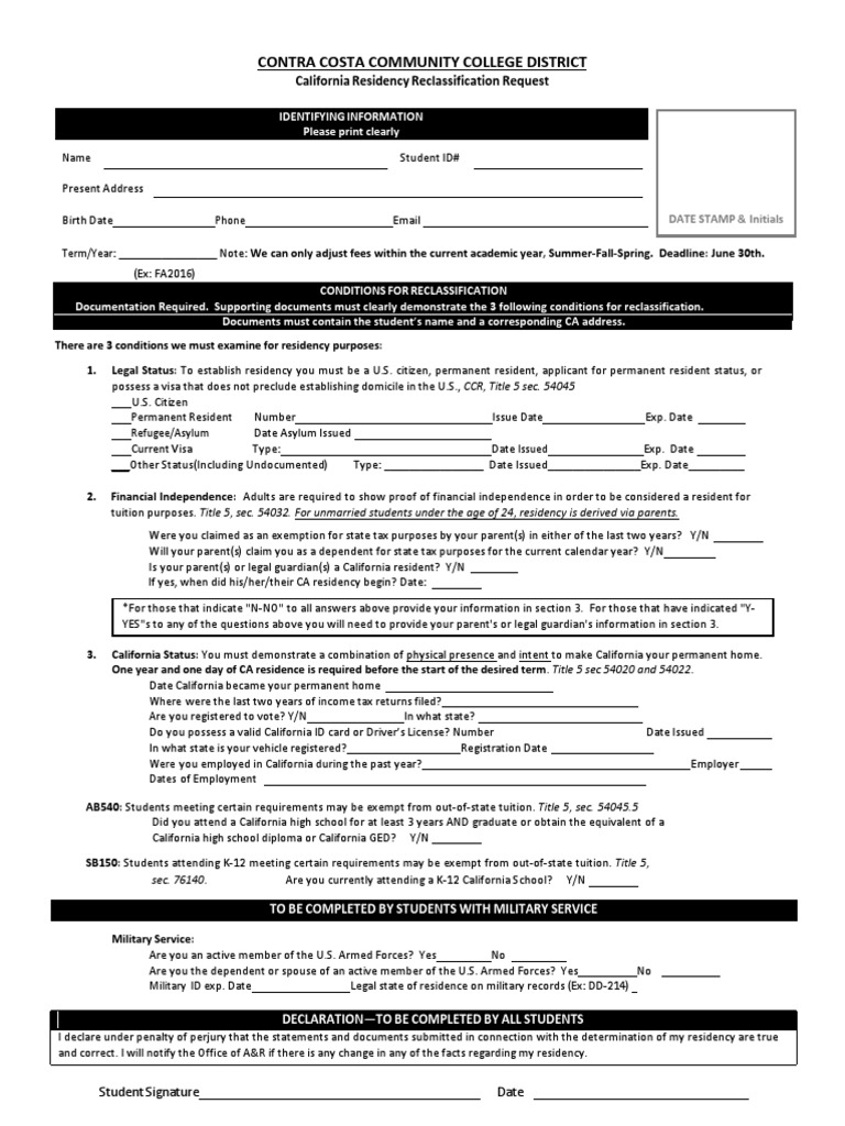 California Residency Reclassification Form | PDF | Permanent Residence ...