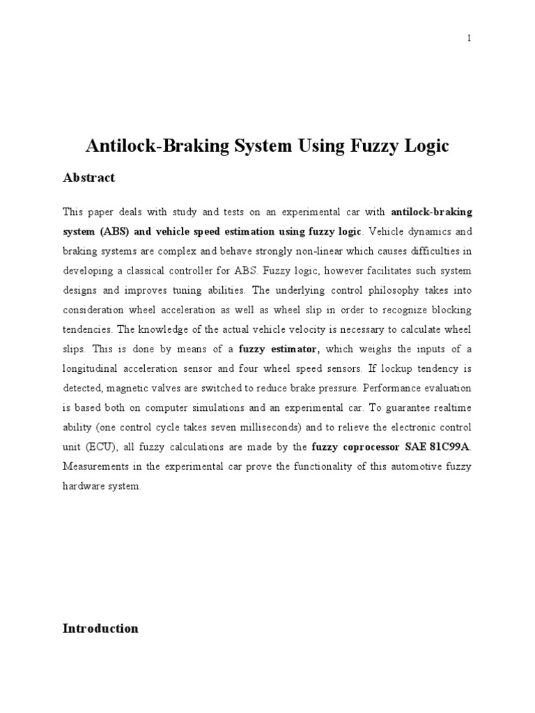 Abs Fuzzy Logic | PDF | Anti Lock Braking System | Fuzzy Logic
