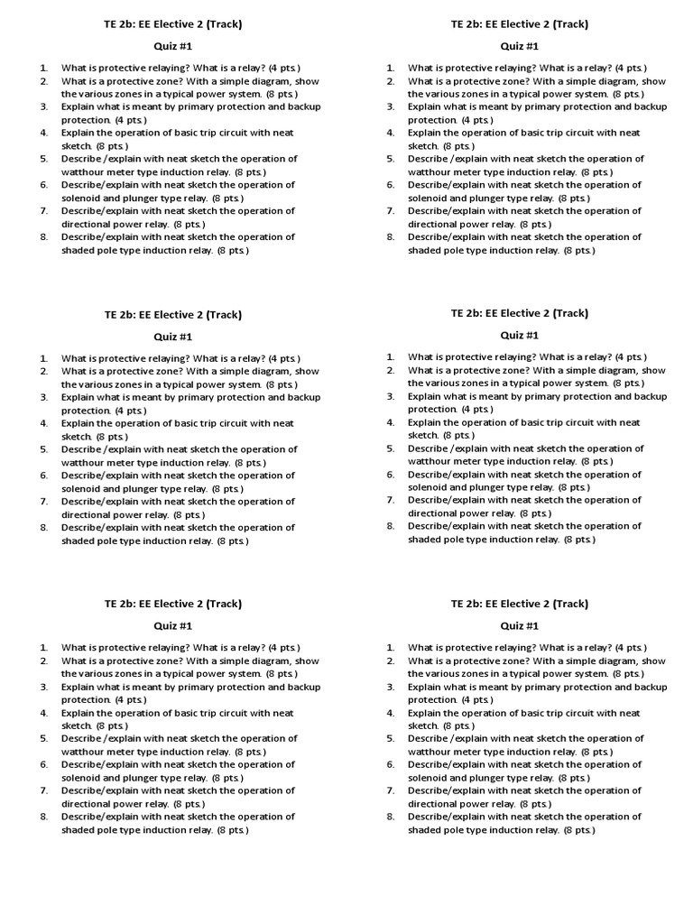 TE 2b: EE Elective 2 (Track) Quiz #1 TE 2b: EE Elective 2 (Track) Quiz #1 | PDF | Relay ...