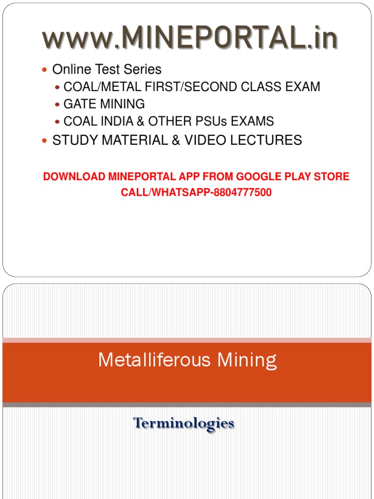Metalliferous Mining Terminologies-From Mineportal | PDF | Social ...
