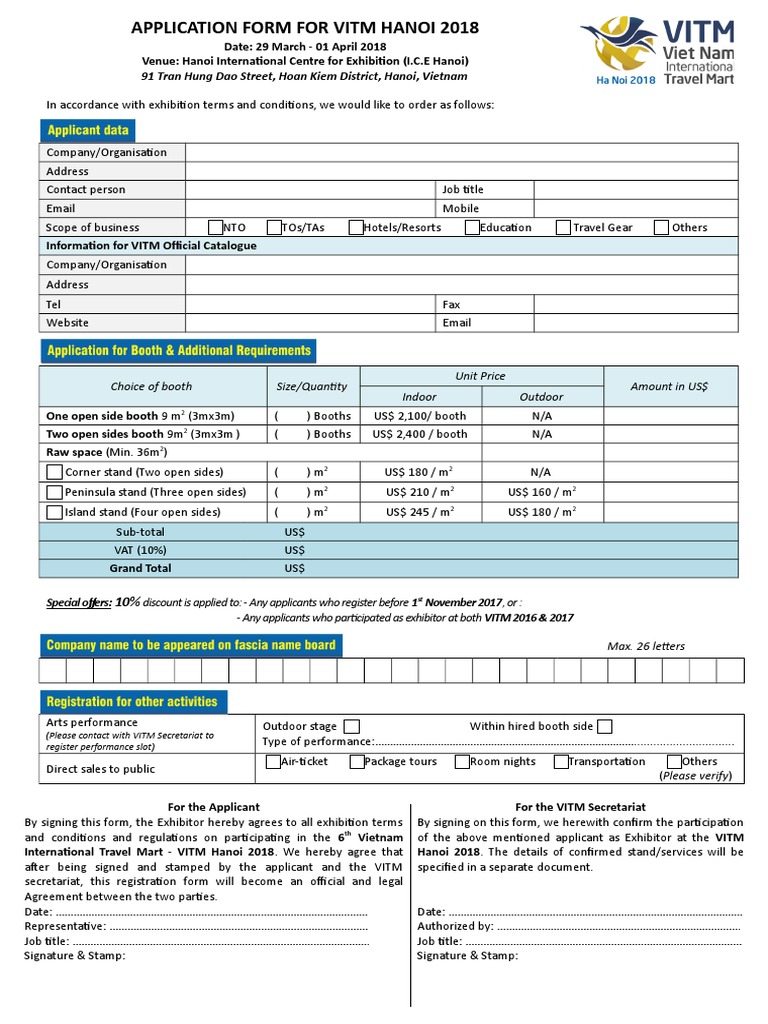 VITM Hanoi 2018 Exhibitor Form | PDF | Government | Business