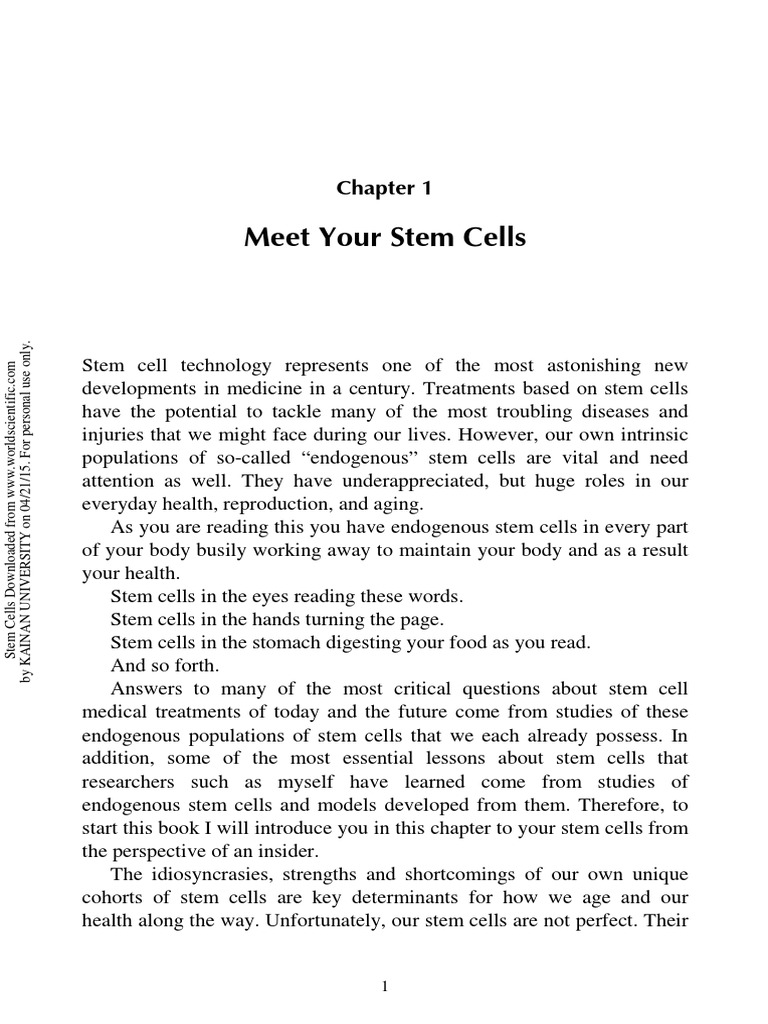 Stem Cells: An Insider's Guide Chapter 1 PDF | Download Free PDF ...