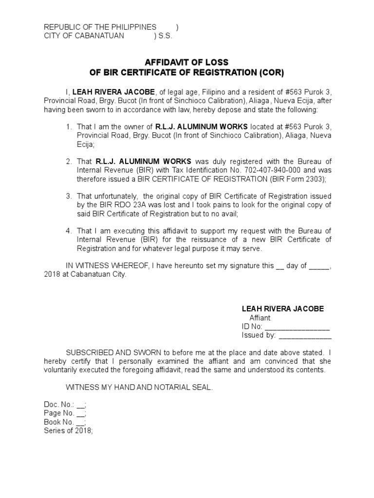 Affidavit of Lost COR | PDF | Law