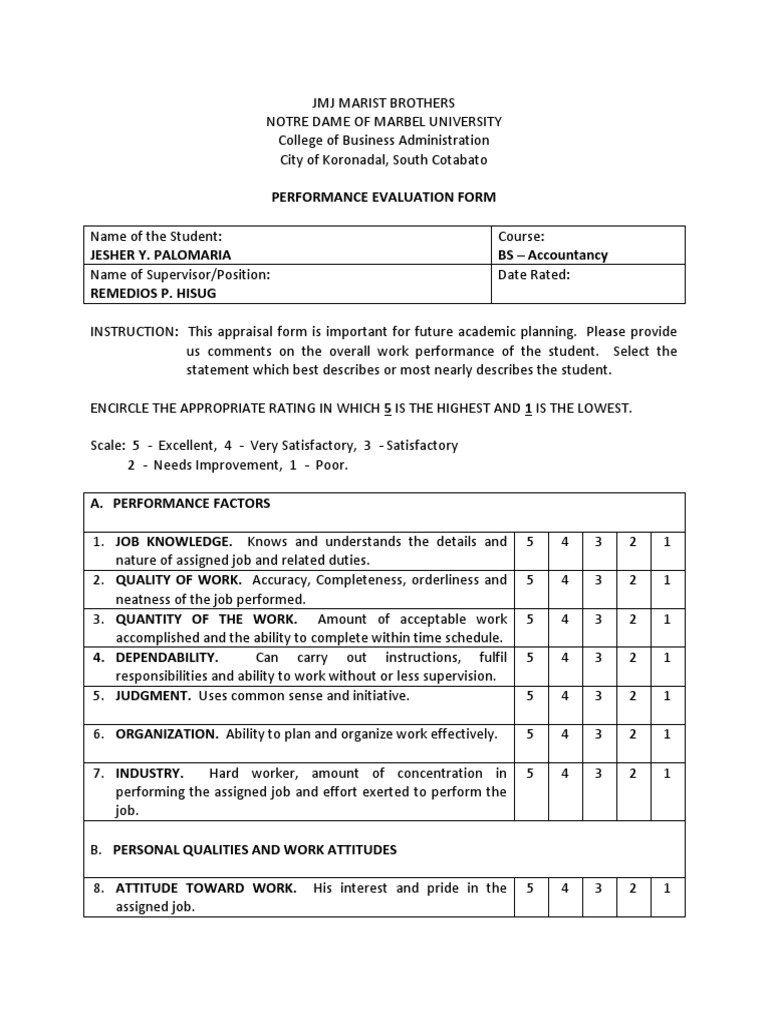 Performance Evaluation Form | PDF | Performance Appraisal | Applied ...