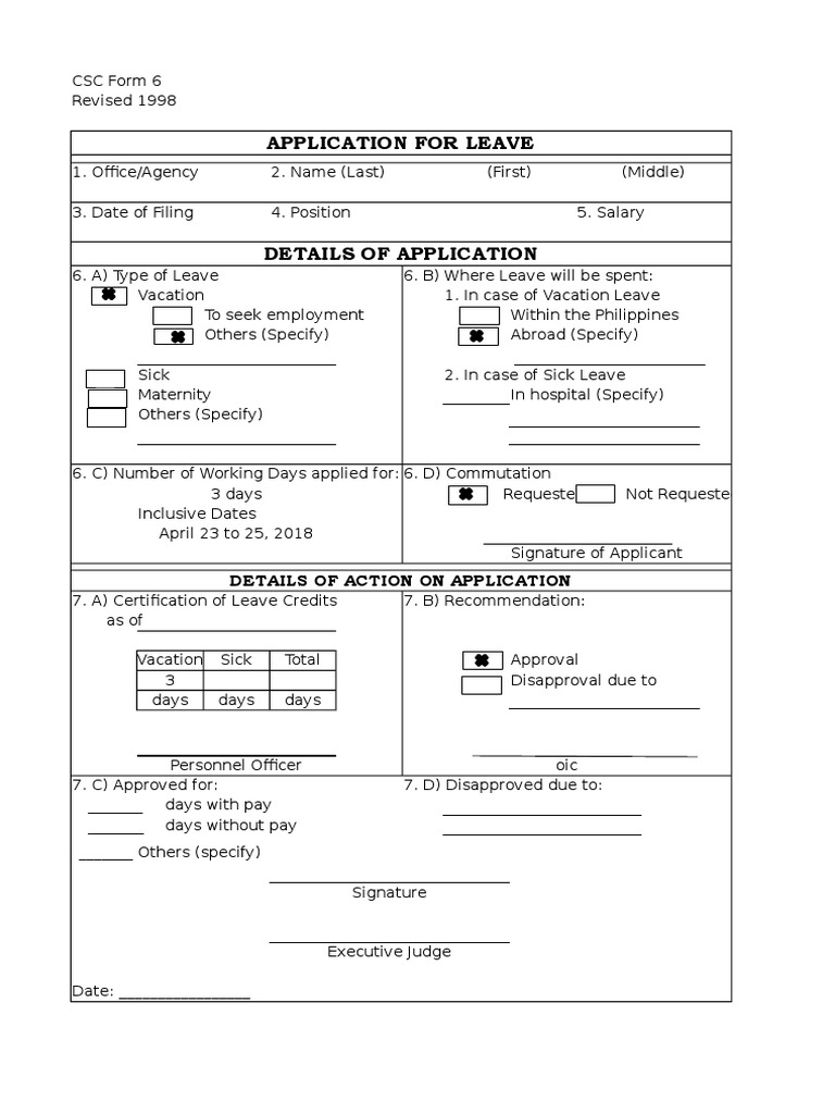 CSC Form 6 (Leave Form-New) | PDF | Government | Social Institutions