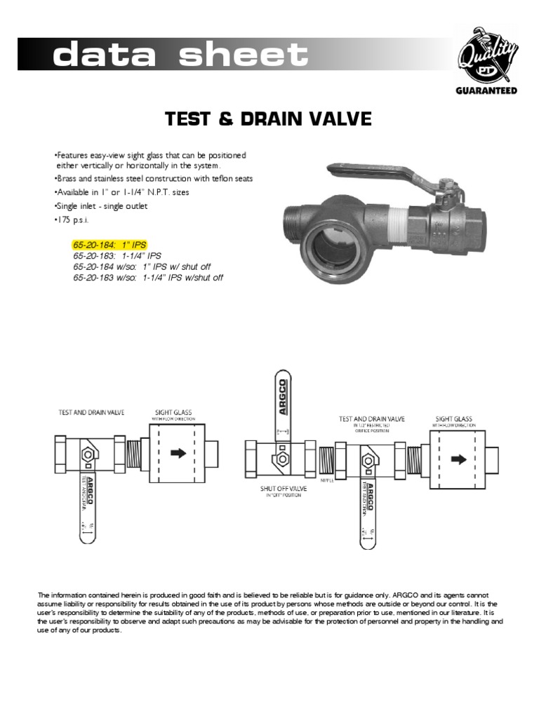 Data Sheet: Test & Drain Valve | PDF