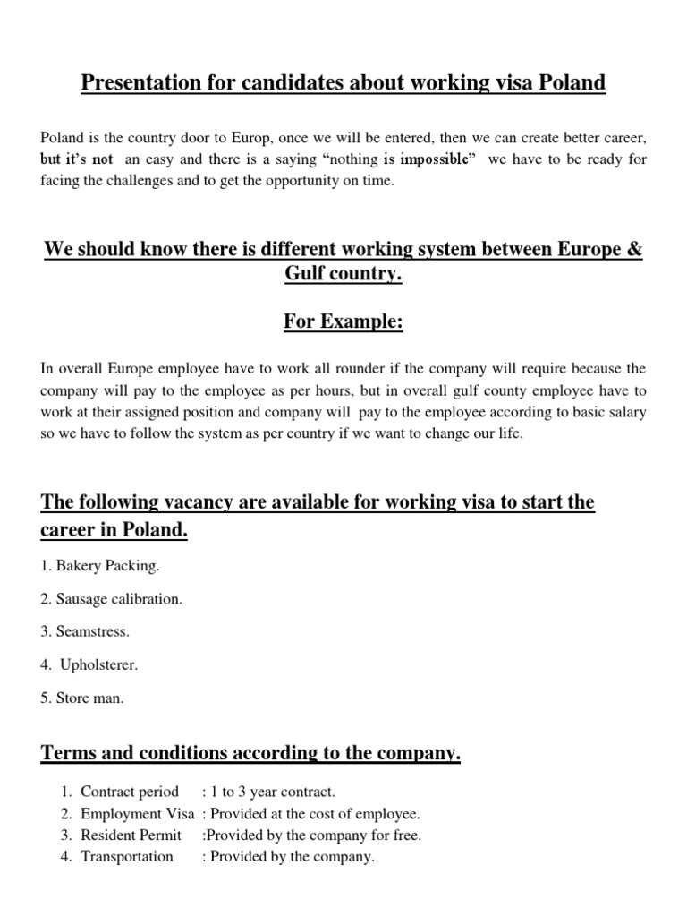 Presentation For Candidates About Work Visa of Poland. | PDF | Travel ...