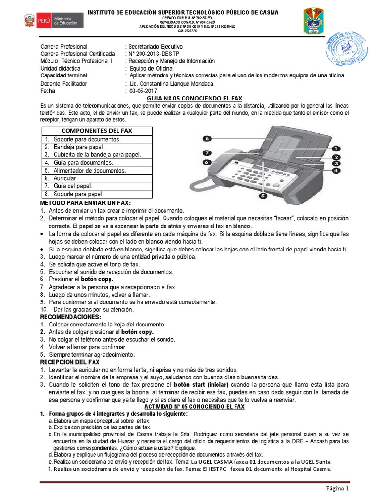 GUIA #05 Conociendo El Fax | PDF | Fax | Tecnología de información y ...