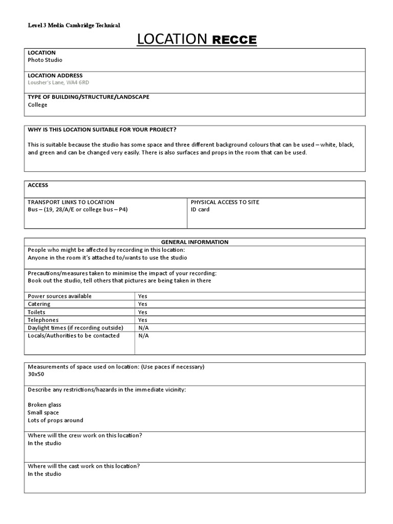 Location Recce - Photo Studio | PDF | Science & Mathematics ...