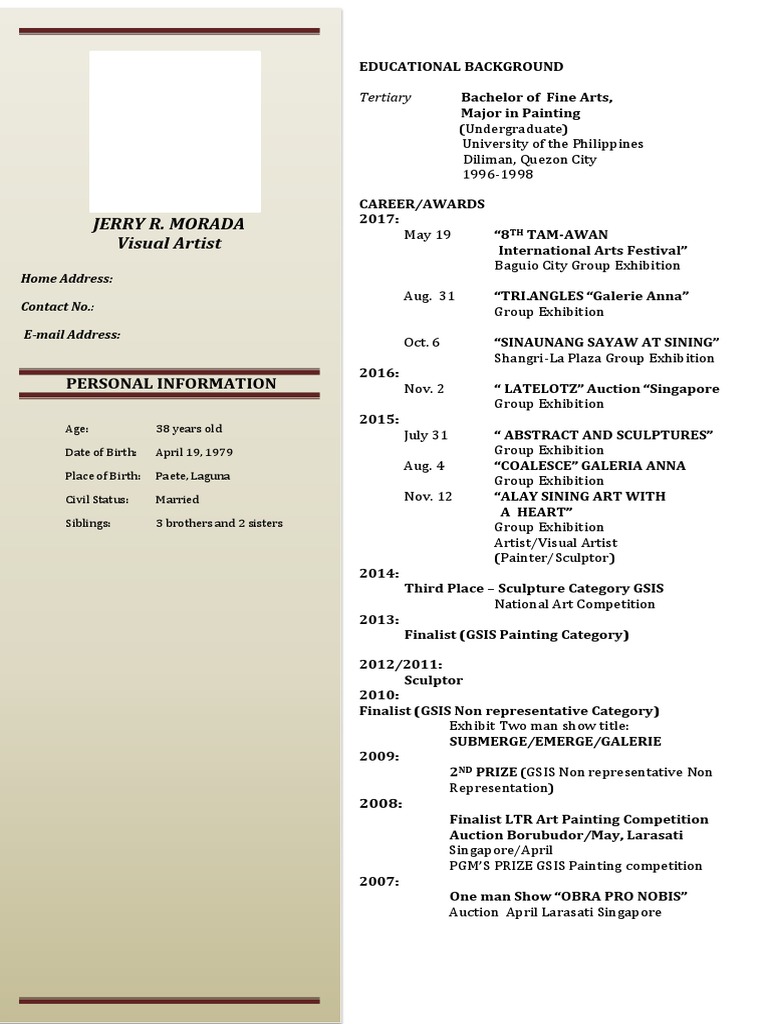 Jerry Morada Resume | PDF | Paintings | Plastic Arts