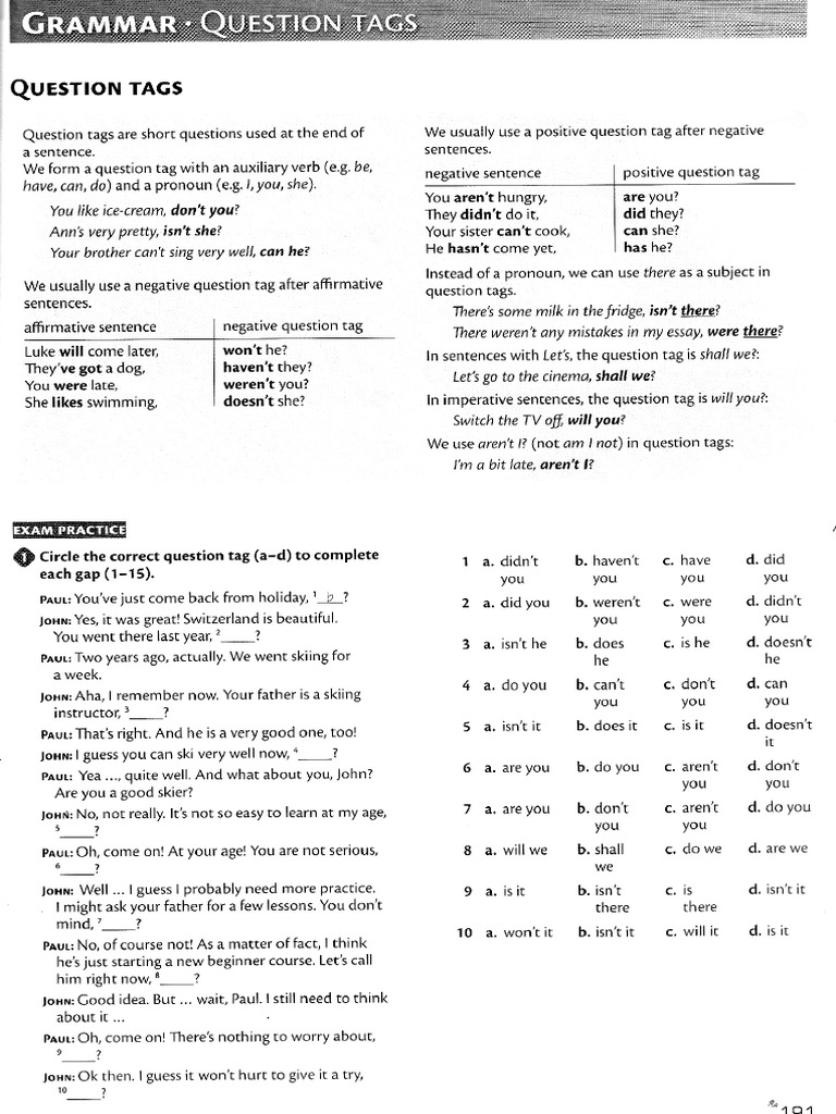 Question Tag Exercise PDF | PDF