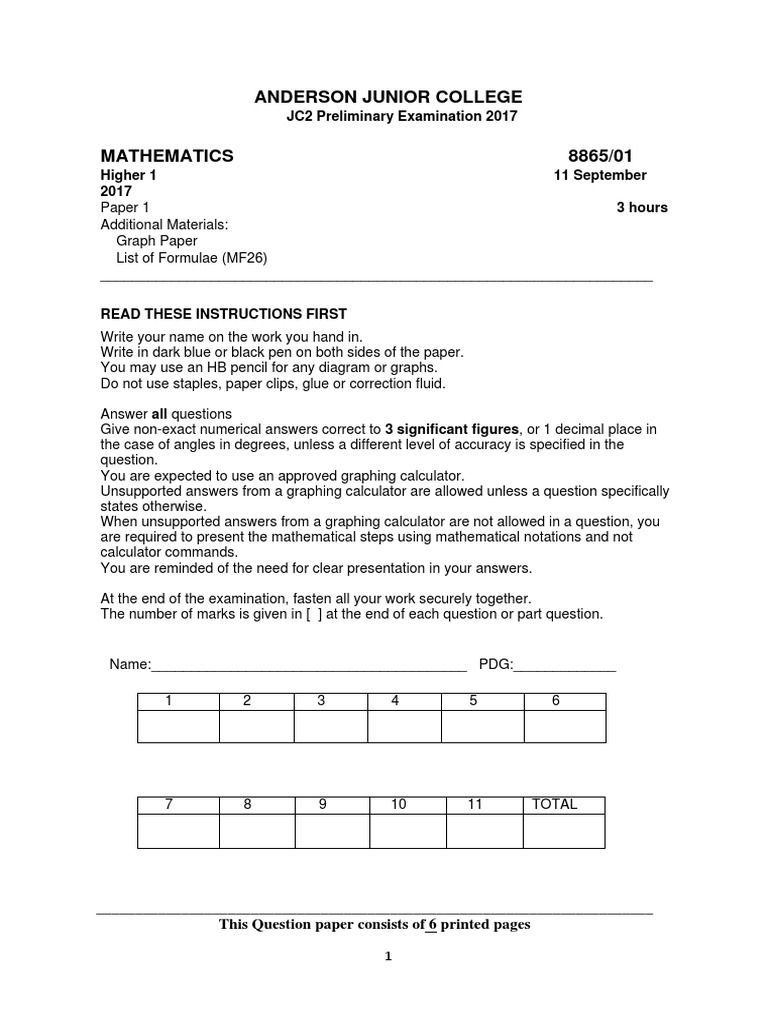 JC2 Maths H1 2017 Anderson | PDF | Mean | Teaching Mathematics