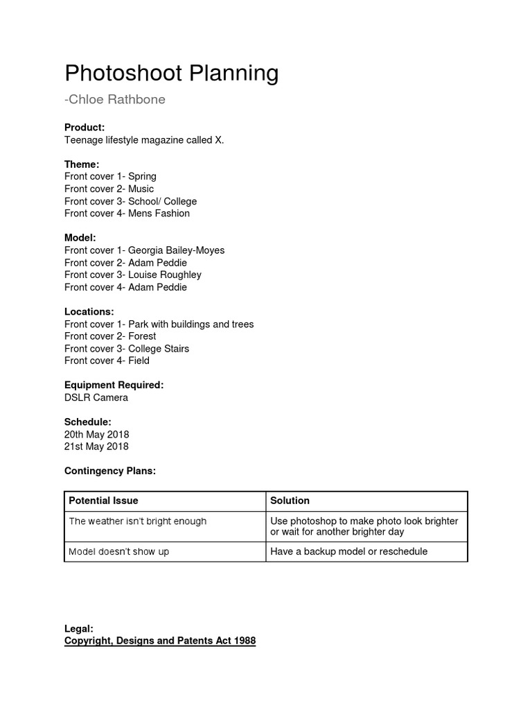 Photoshoot Planning | PDF | Defamation | Public Sphere