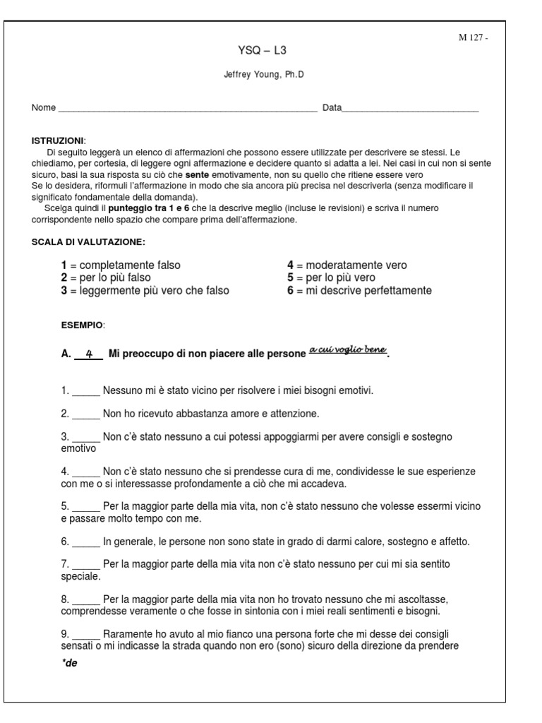 YSQ L3 Schema Questionaire | PDF
