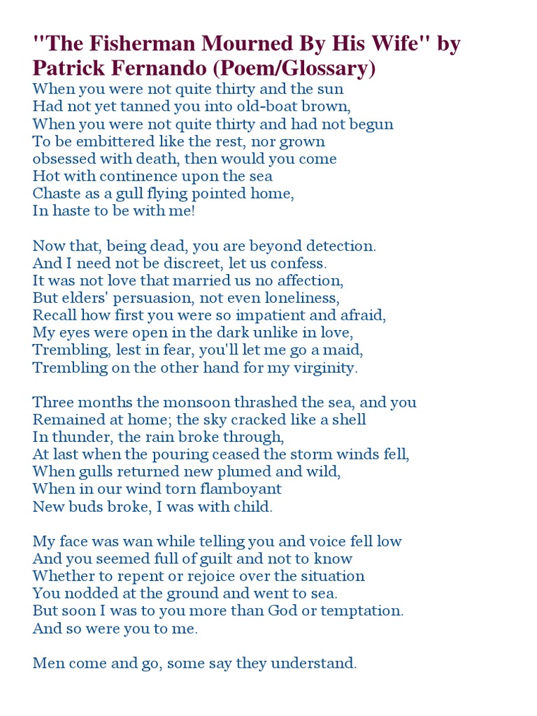 The Fisherman Mourned by His Wife Poem Text