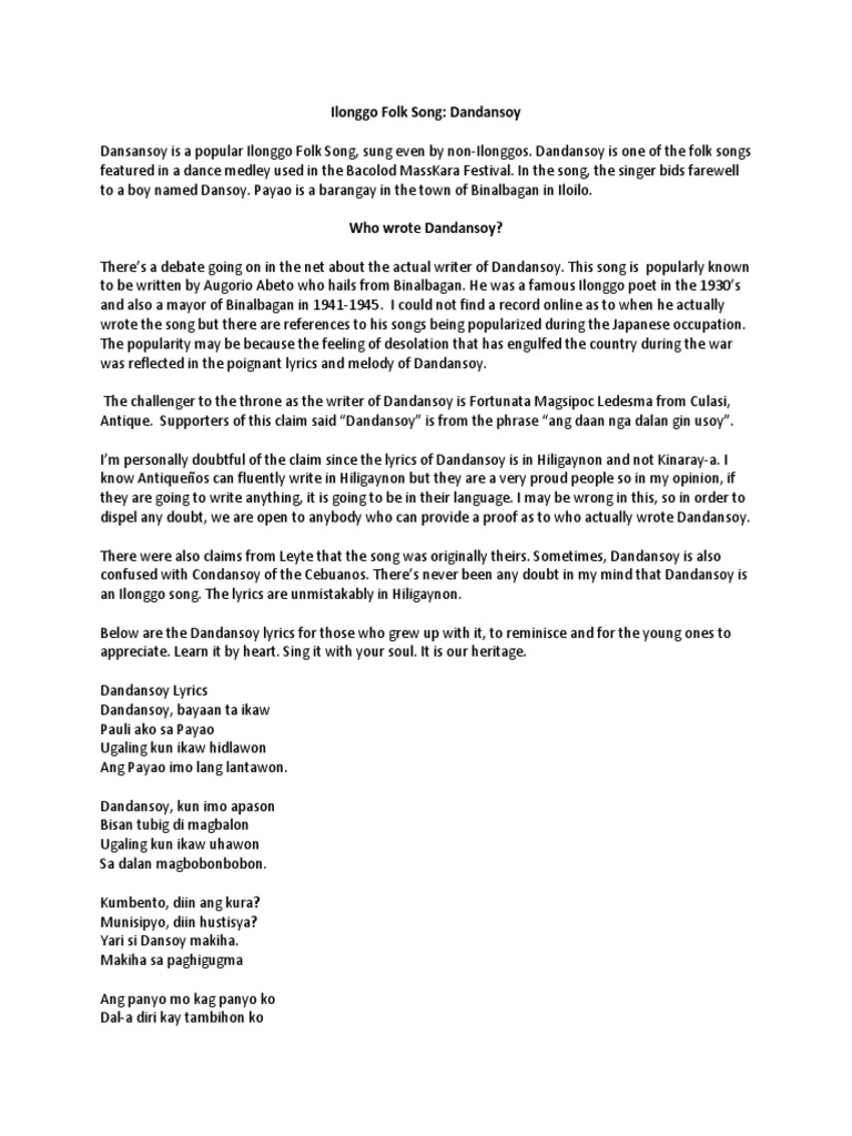 Dandansoy Ilonggo Folk Song | PDF