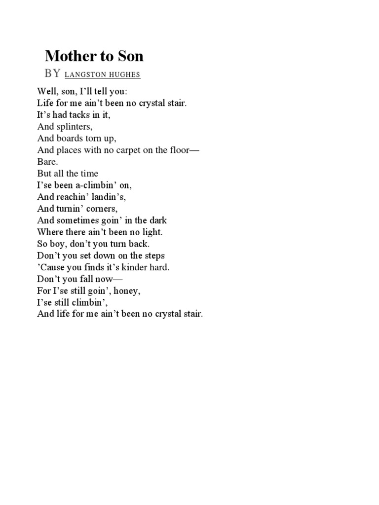 Mother To Son: Langston Hughes | PDF
