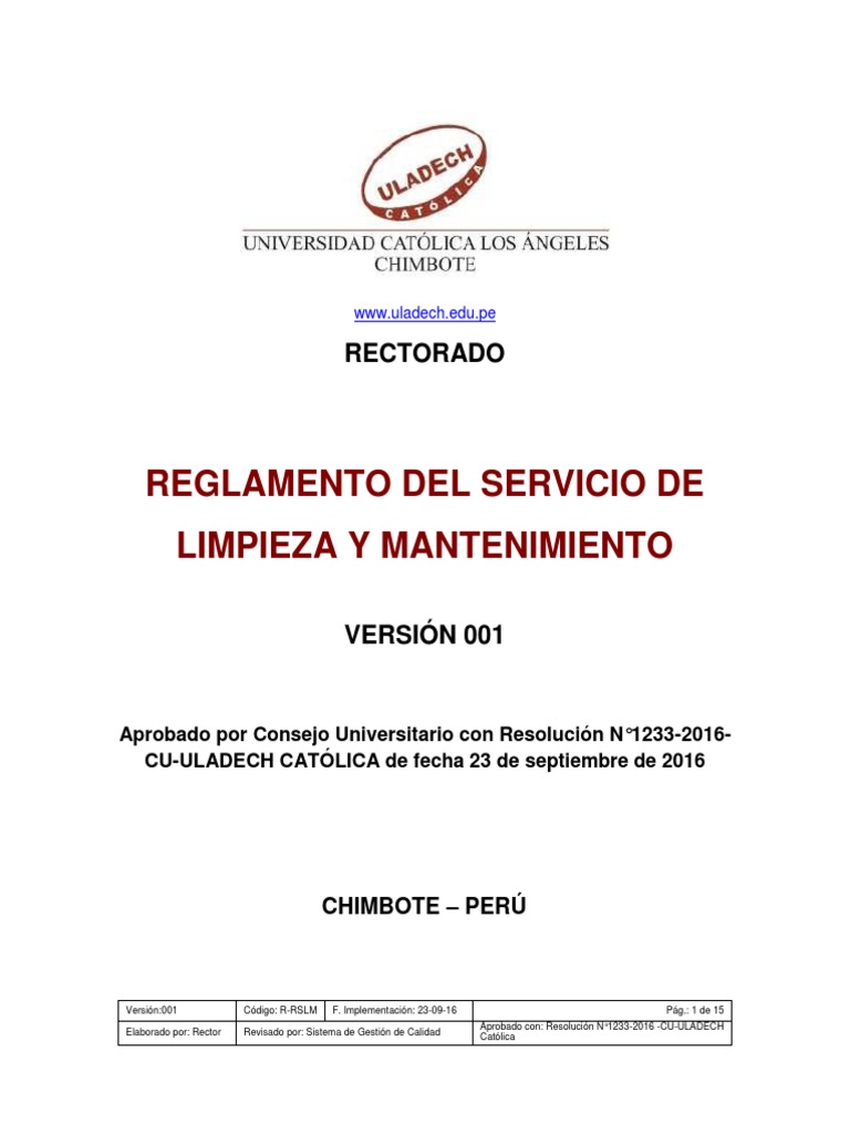 Reglamento Servicio Limpieza Mantenimiento v001 | PDF | Regulación ...