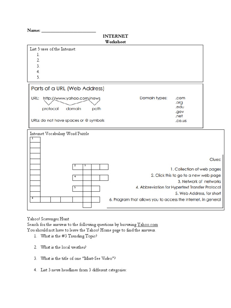 Name: - Internet Worksheet | PDF