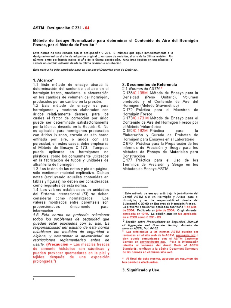 Astm C 231-04 Cont Aire | PDF | Hormigón | Presión