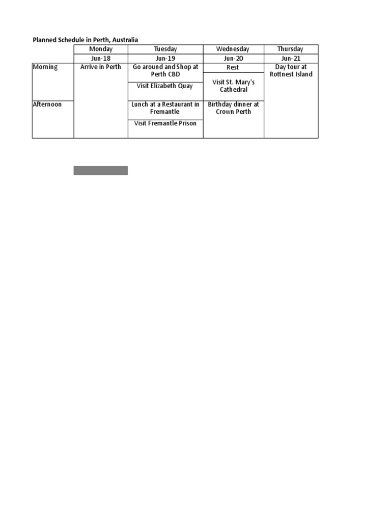 Perth Travel Itinerary: June 2023 | PDF