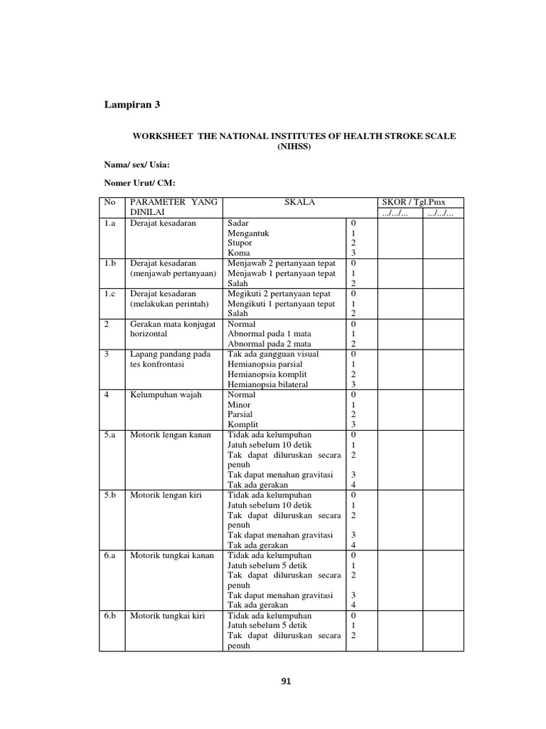 THE NATIONAL INSTITUTES OF HEALTH STROKE SCALE (NIHSS) ASSESSMENT FORM ...
