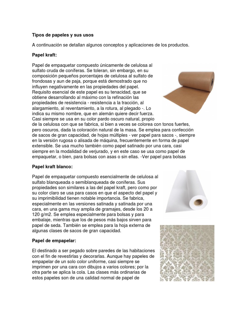 Tipos De Papeles Y Sus Usos Pdf Papel Papel De Aluminio