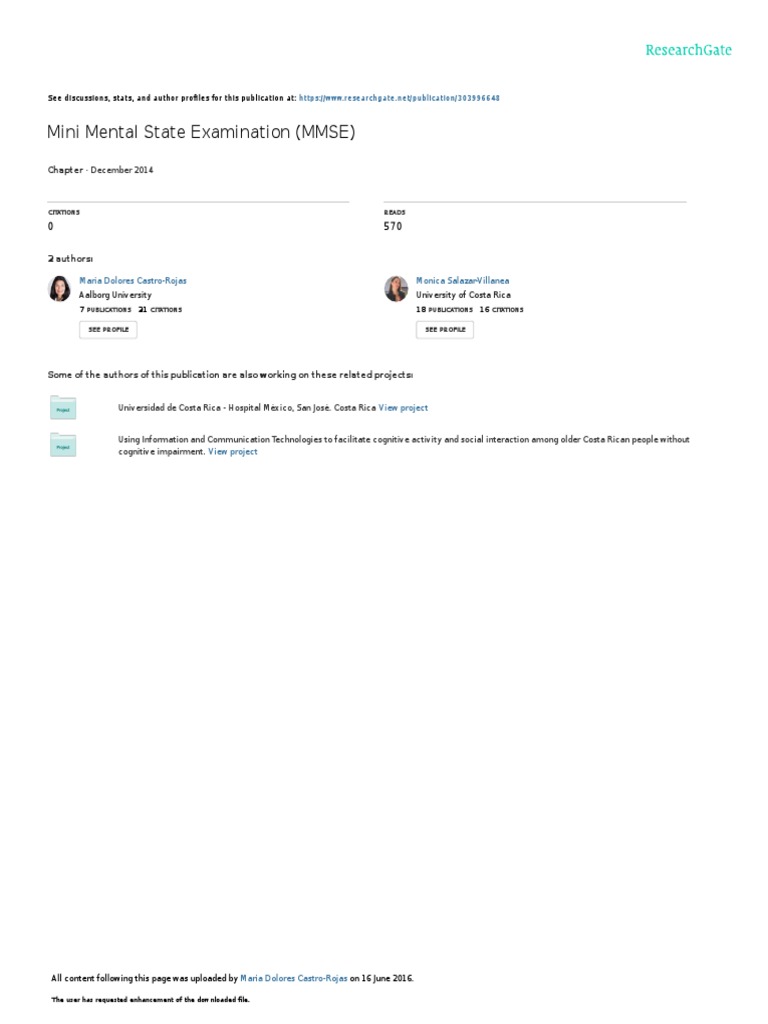 Mini Mental State Examination MMSE | PDF | Validity (Statistics ...