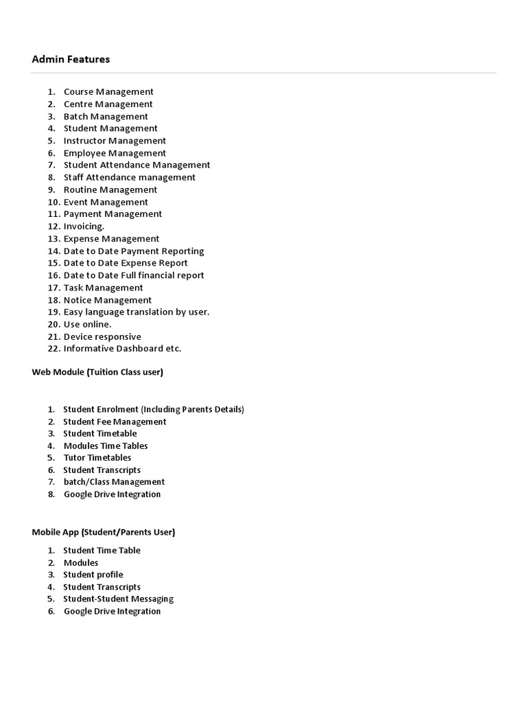 Tuition Class Management Features | PDF | Business