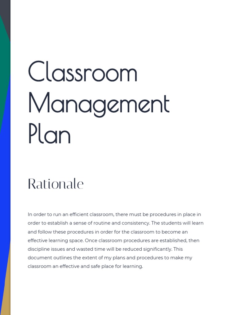 Classroom Management Plan: Rationale | Classroom | Teachers
