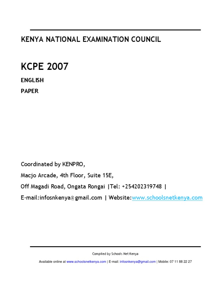 KCPE 2007 English Practice Questions | PDF | Physical Fitness