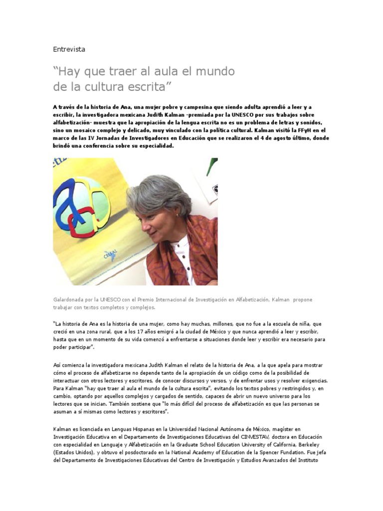 Alfabetización: La historia de Ana Kalman | PDF | Adultos | Lectura ...