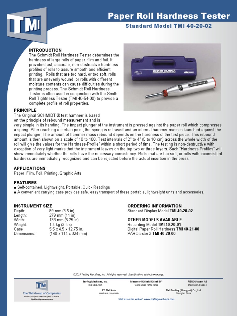 40 20 Paper Roll Hardness Tester | PDF | Hardness | Paper
