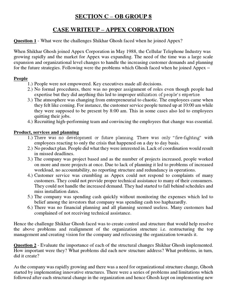 Evaluating the Structural Changes Implemented by Shikhar Ghosh at Appex Corporation | PDF ...