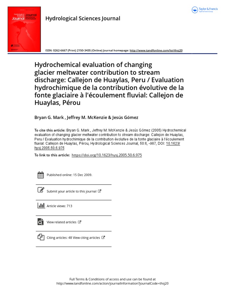 Hydrological Sciences Journal: Bryan G. Mark, Jeffrey M. Mckenzie & Jesús Gómez | PDF | Drainage ...
