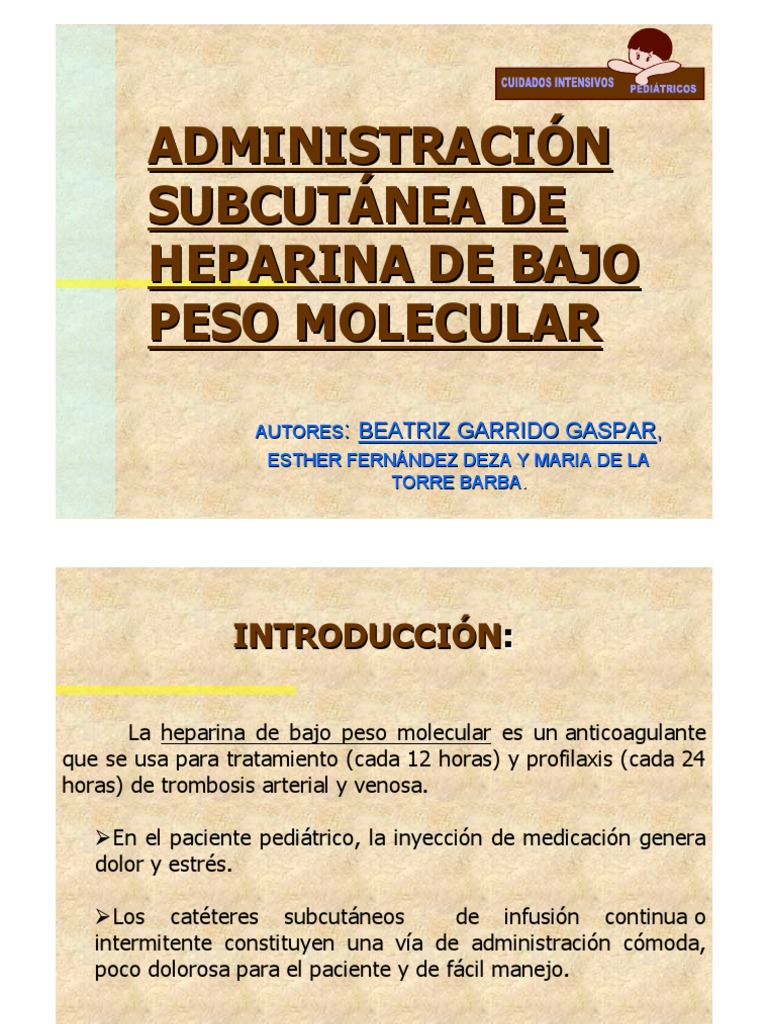 Admon - Subcutanea de HBPM | PDF | Inyección (medicina) | Medicamentos ...