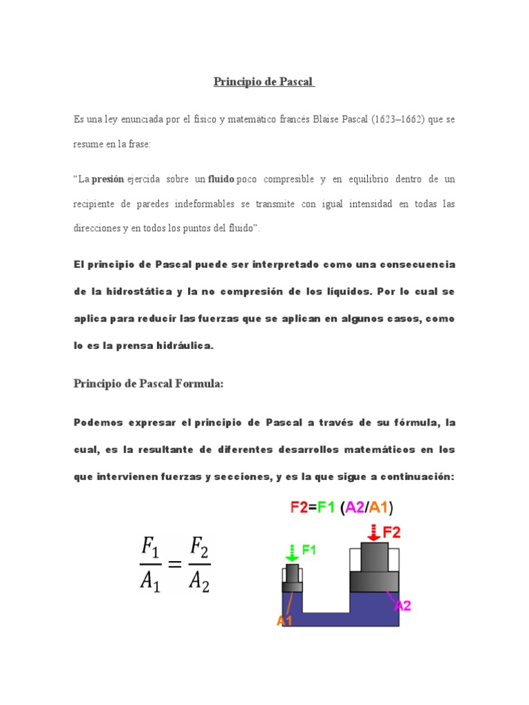 Fórmula del Principio de Pascal | PDF | Materia suave | Líquidos