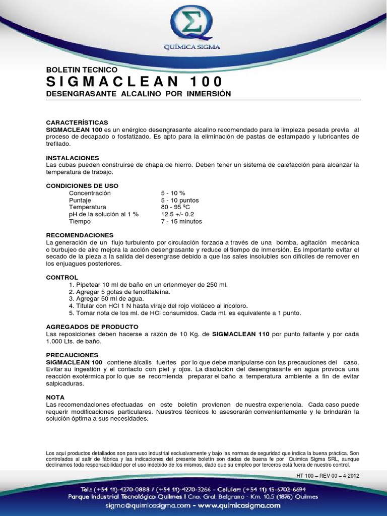 HT - Sigma Clean 100 | PDF | Agua | Sustancias químicas