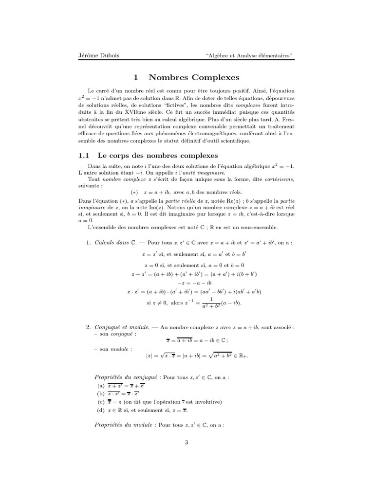 Nombres Complexes PDF | PDF | Nombre complexe | Racine carrée