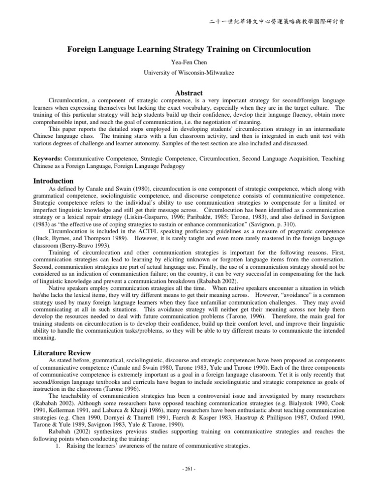 Circumlocution Strategy in Chinese Language Learning | PDF | Second ...