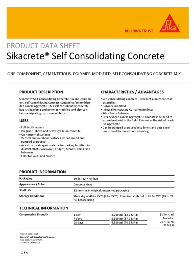 PDS Sikacrete Self Consolidating Concrete | PDF | Concrete | Chemistry