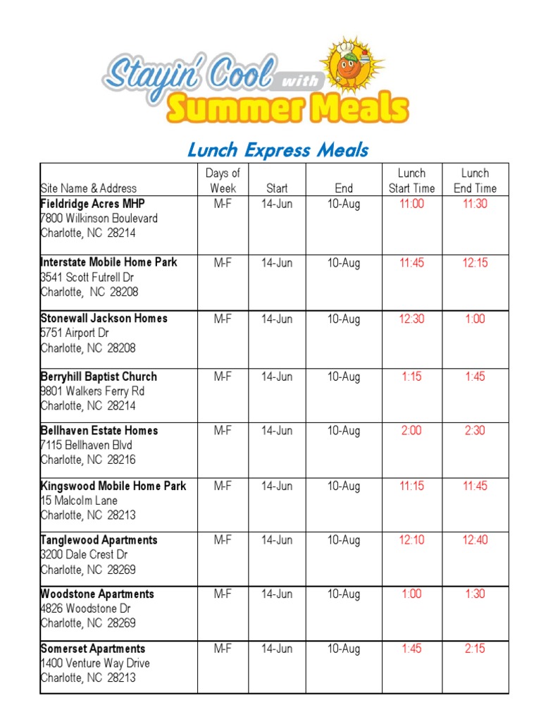Z-2018 CMS Express Lunch Schedule | PDF