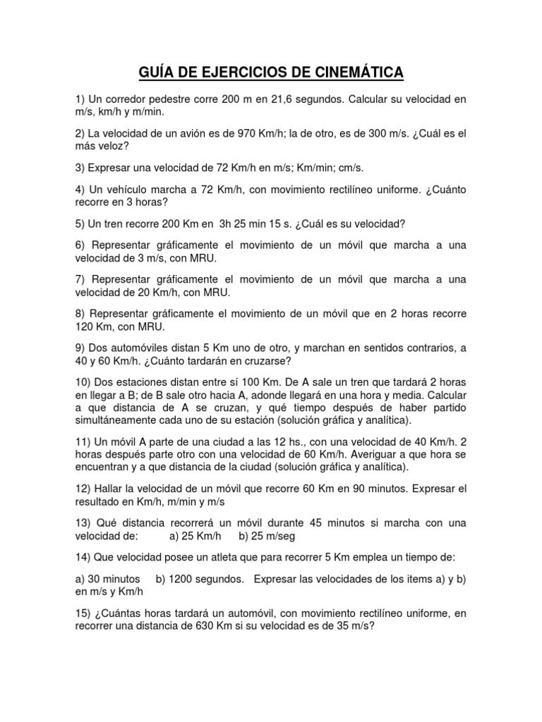 Ejercicios de Cinemática y Velocidades | PDF | Proyectiles | Velocidad