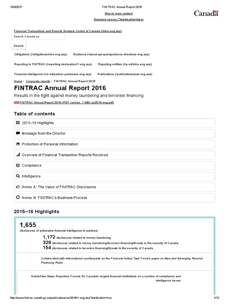 Lavado - FINTRAC Annual Report 2016 | PDF | Money Laundering ...