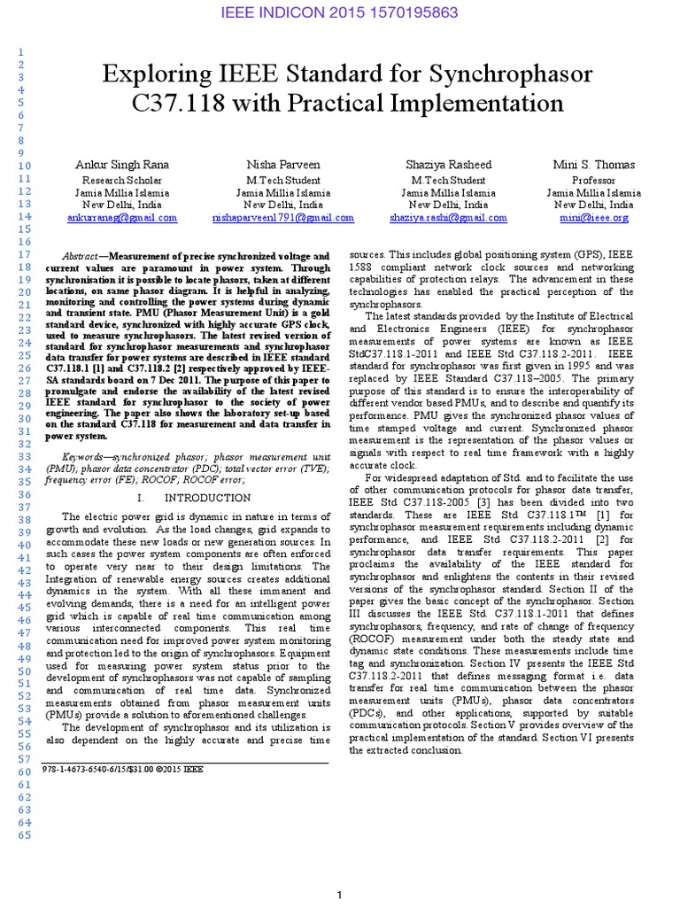 Exploring Ieee Standard For Synchrophasor C37 118 With Practical Implementation Download Free