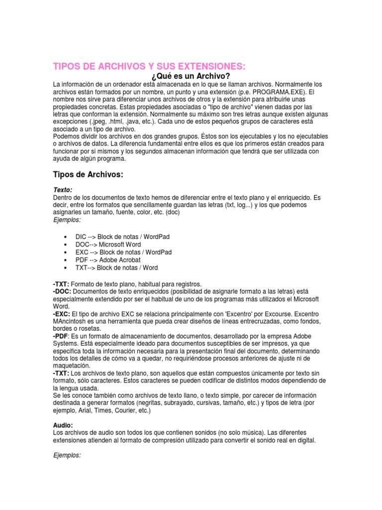 Tipos de Archivos y Sus Extensiones | PDF | Archivo de computadora ...