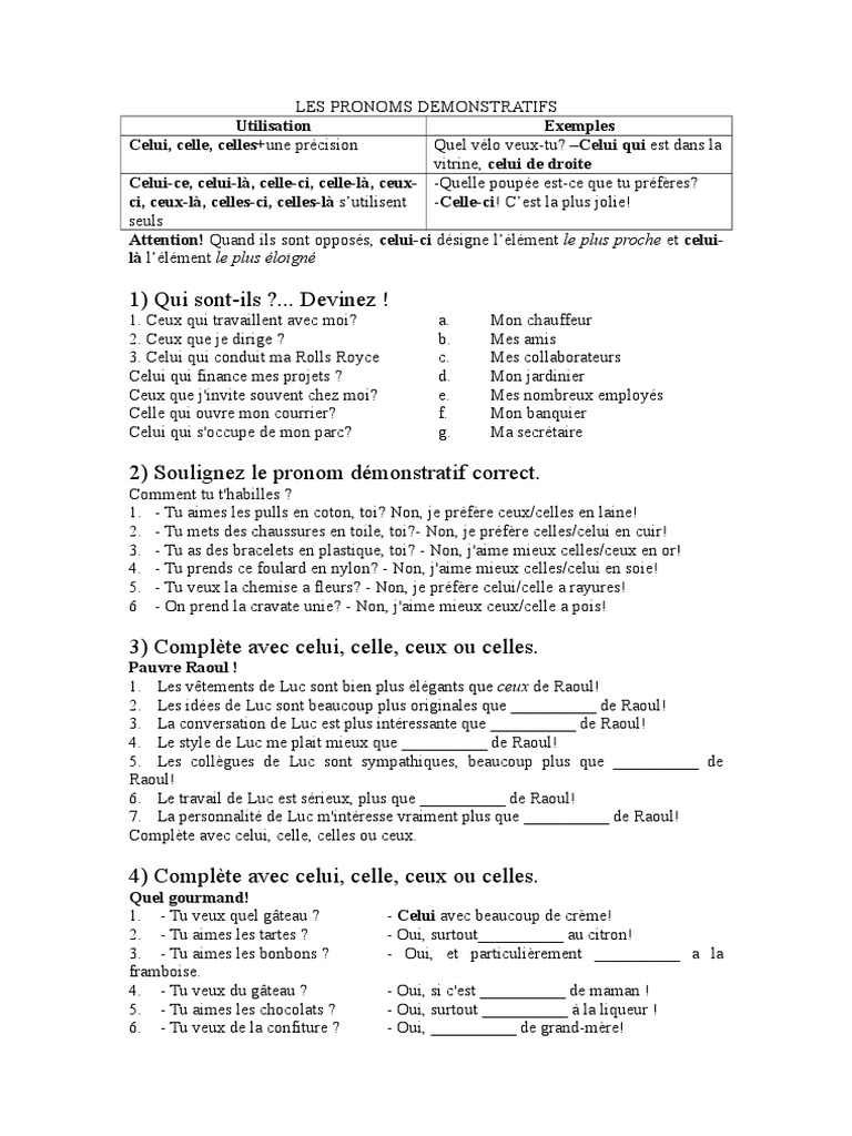 Exercices sur les pronoms démonstratifs | PDF | Pronom
