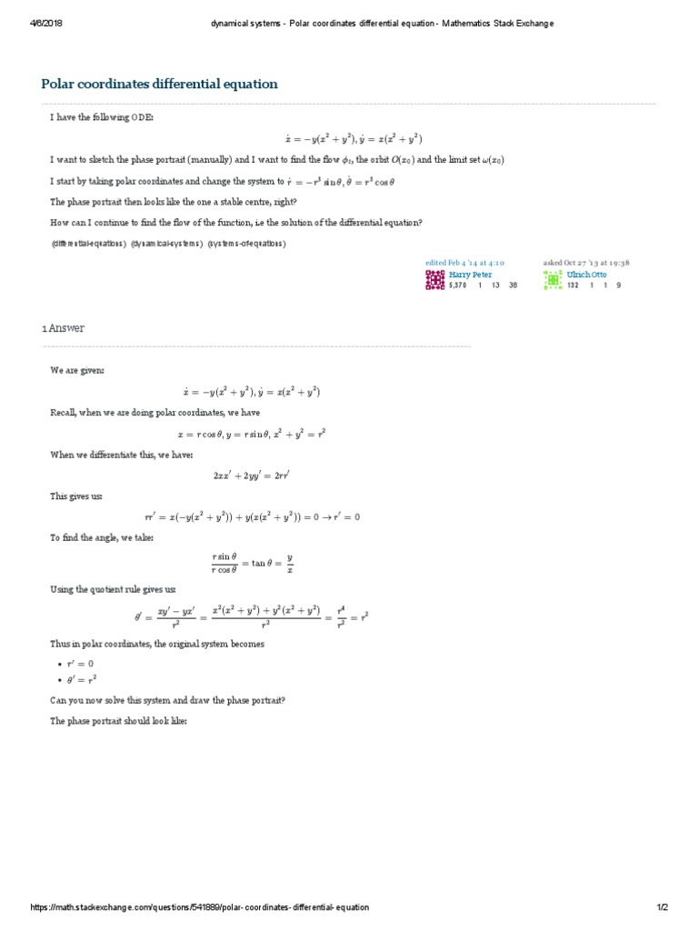 Polar Coordinates ODE Phase Portrait | PDF | Stability Theory | Equations