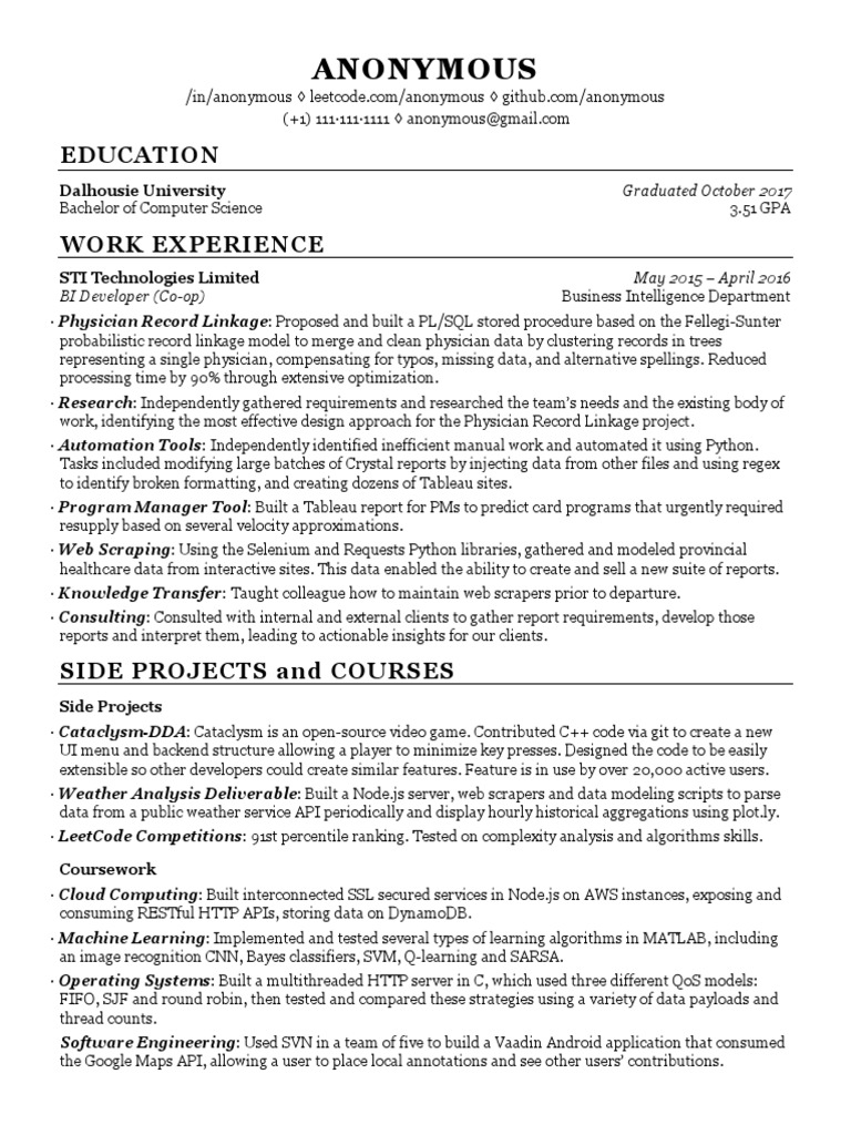 Anonymous Resume | PDF | Application Programming Interface | Thread (Computing)