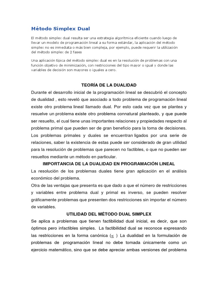 Método Simplex Dual | PDF | Programación lineal | Función (Matemáticas)